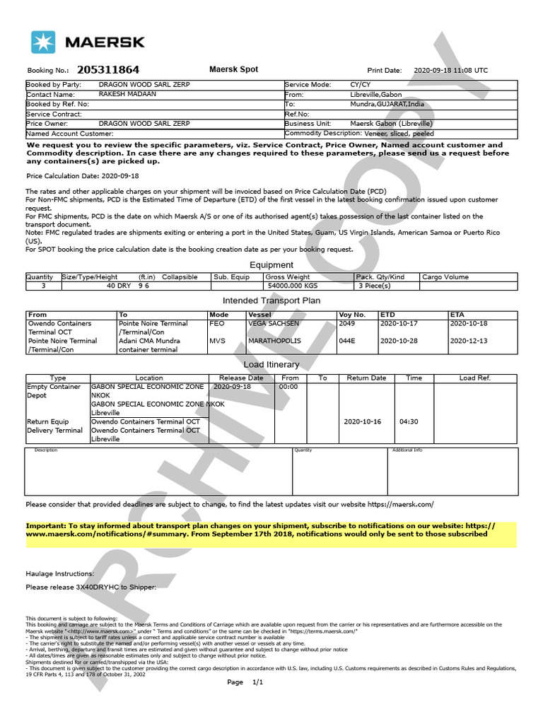 Confirmation 205311864 | PDF | Cargo | Freight Transport