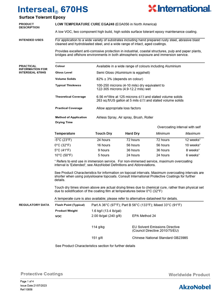 TDS-PDF-Interseal 670HS Low Temperature Eng A4 20230721 | PDF | Epoxy ...