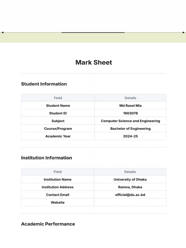 Free Marksheet Template | PDF