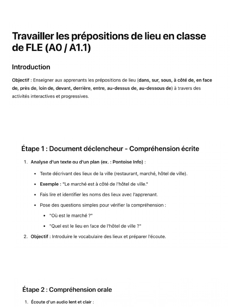 TUTO A1.1 D2L1 Prepositions de Lieu | PDF