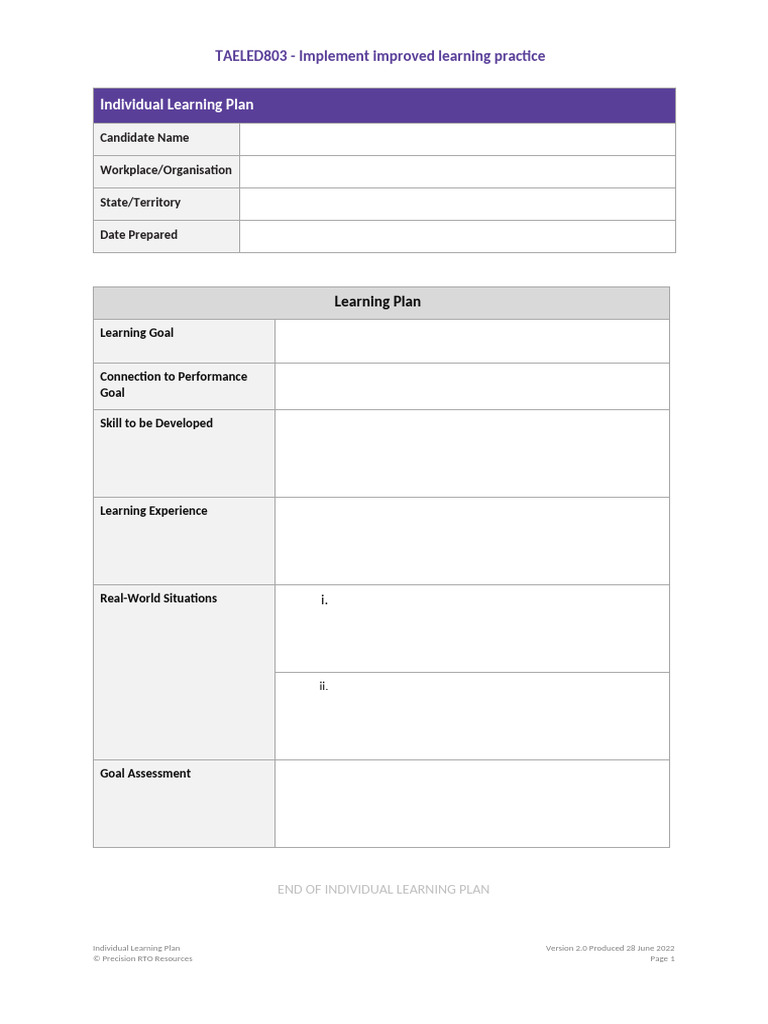 TAELED803 Individual Learning Plan | PDF