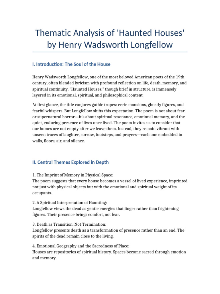 Haunted Houses Thematic Analysis | PDF | Poetry | Ghosts