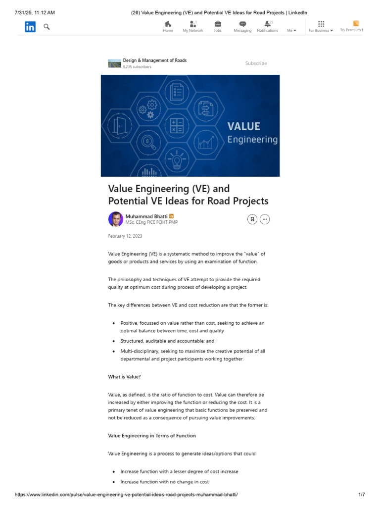 (26) Value Engineering (VE) and Potential VE Ideas for Road Projects _ LinkedIn | PDF | Concrete ...