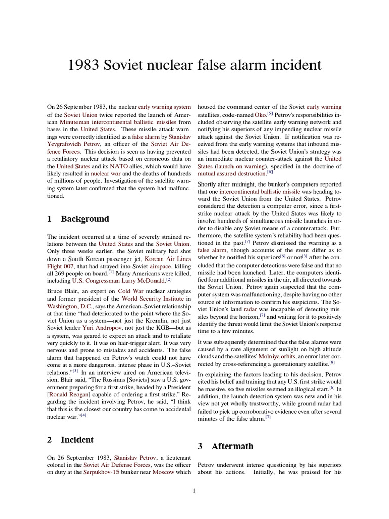 1983 Soviet Nuclear False Alarm Incident | PDF | Military Science ...