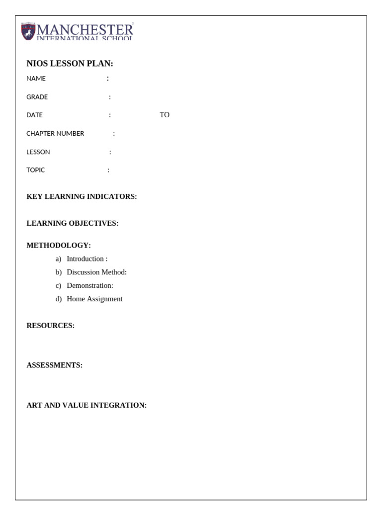 Nios Lesson Plan - Template | PDF