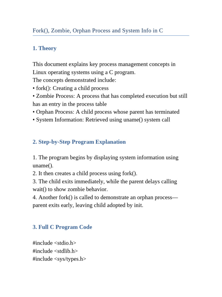 Fork Zombie Orphan SystemInfo C | PDF | System Software | Concurrency (Computer Science)