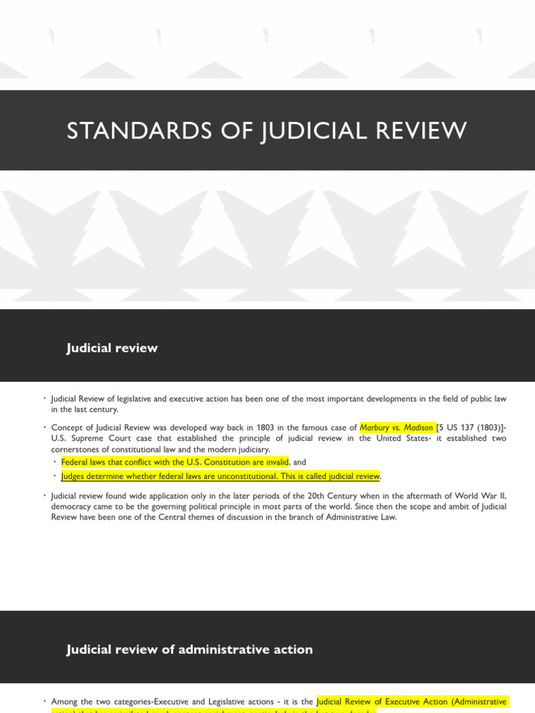 Standards of Judicial Review Explained | PDF | Judicial Review | Public Law