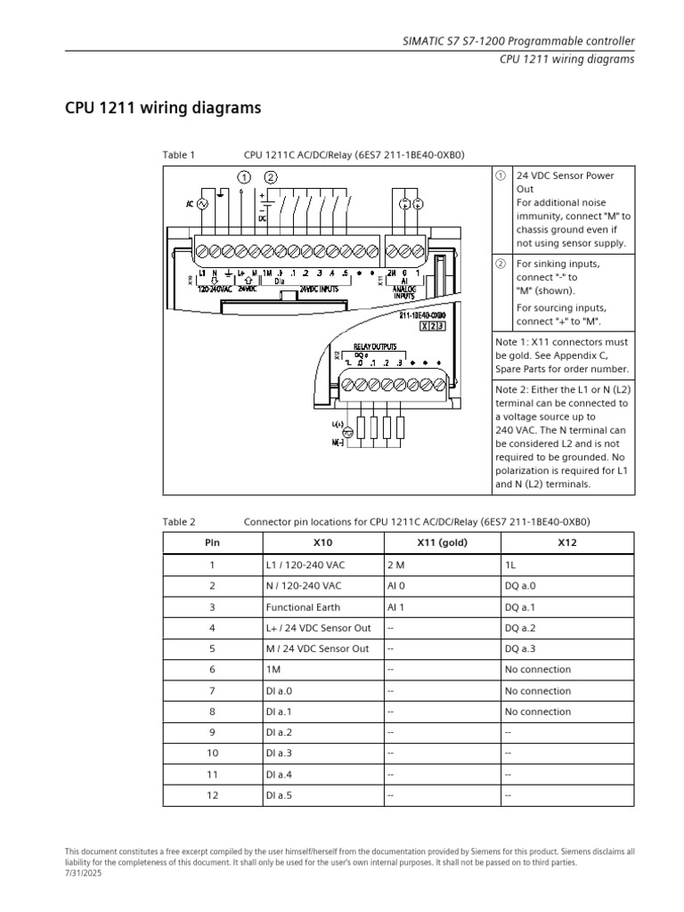 SIMATIC S7 S7-1200 Programmable Controller - CPU 1211 Wiring Diagrams | PDF | Electrical ...
