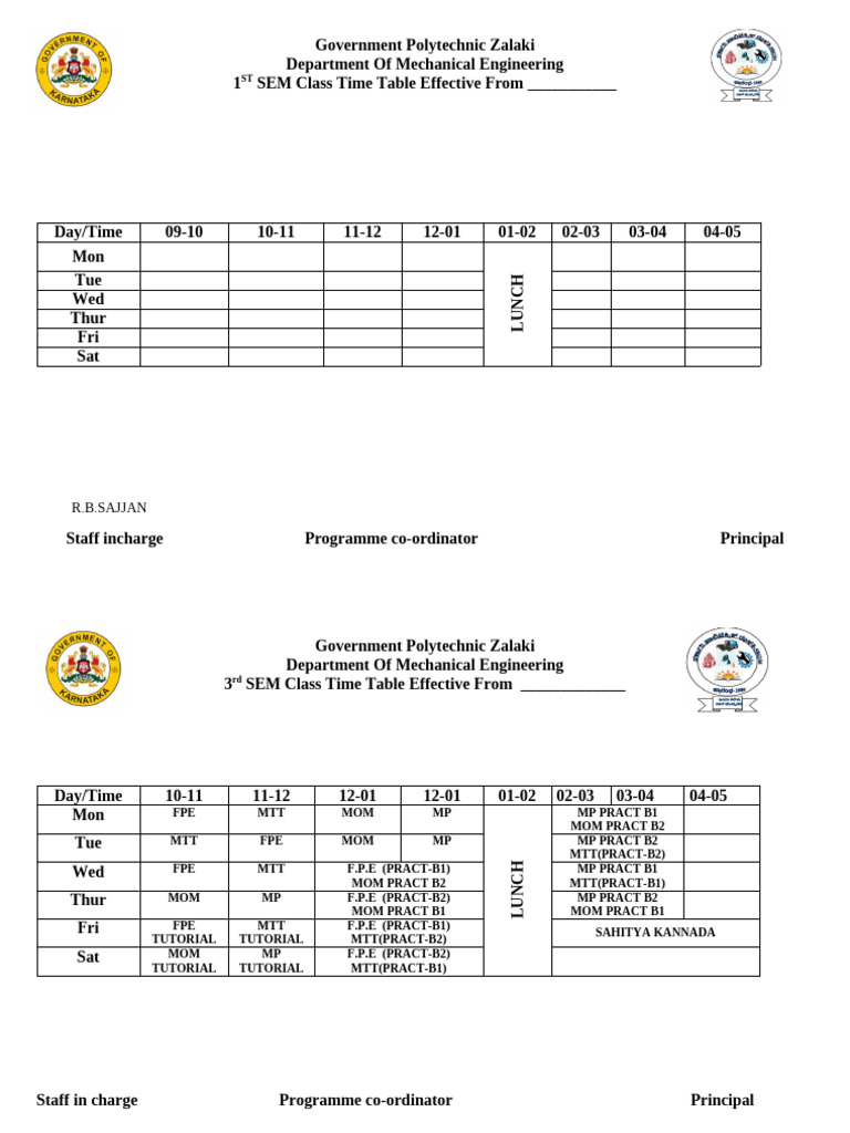 Class Time Table | PDF