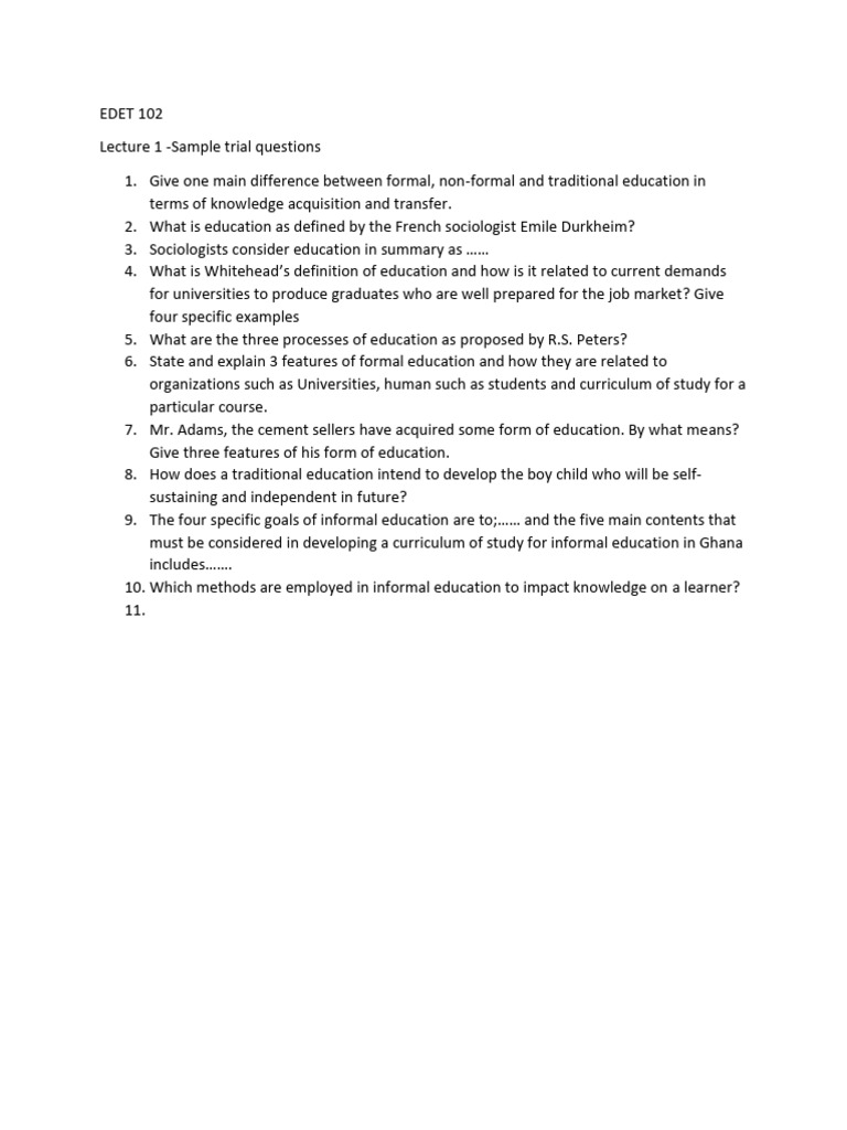 EDET 102 Lecture 1-Trial Questions 2022 | PDF
