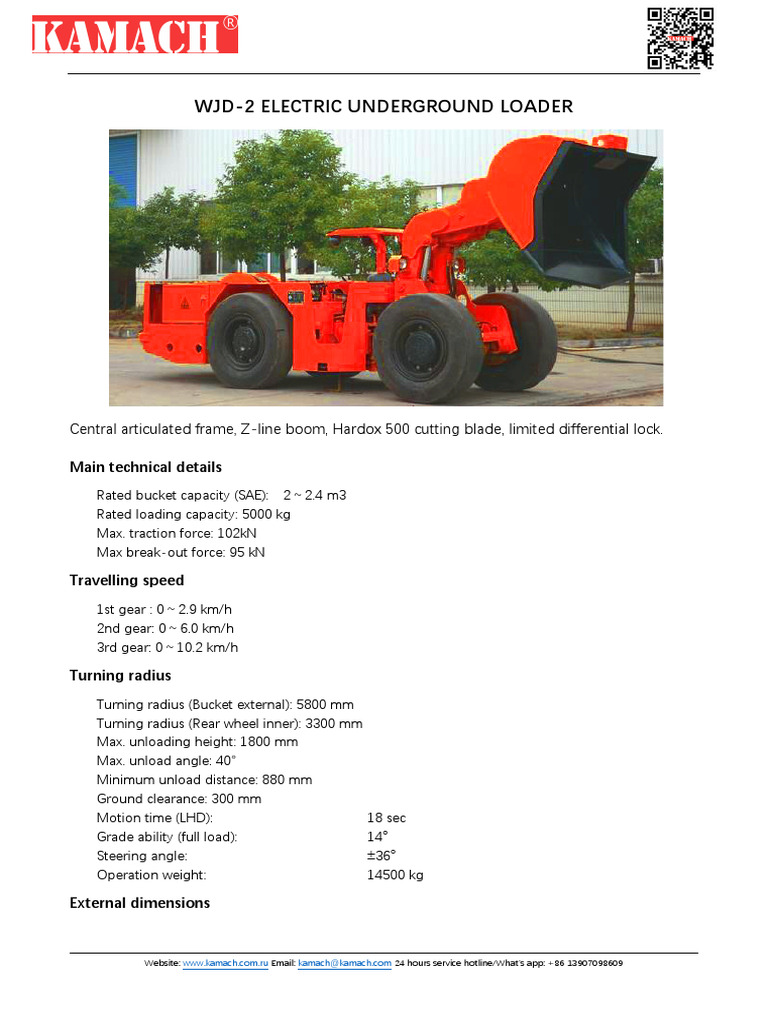 WJD-2 Electric Underground Loader Specs | PDF | Loader (Equipment) | Axle