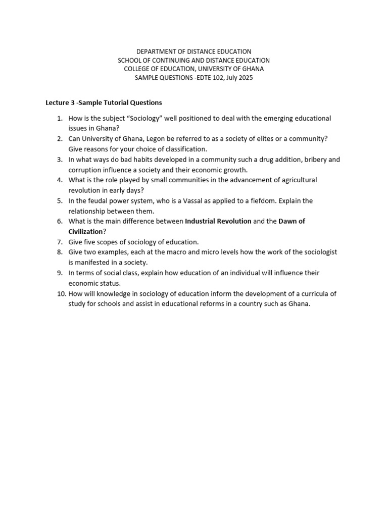 2025 EDTE 102 Lecture 3 Tutorial Questions | PDF