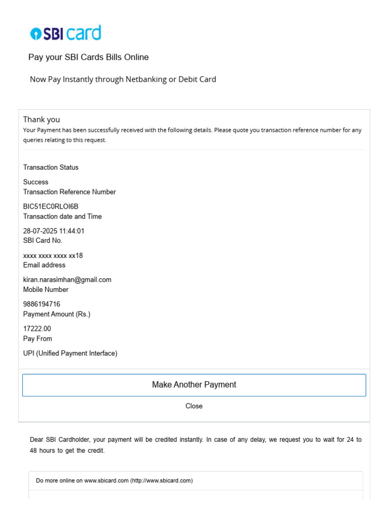 SBI Card - Paynet July | PDF