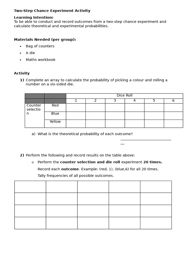 Two-Step Chance Experiment Invetigation | PDF