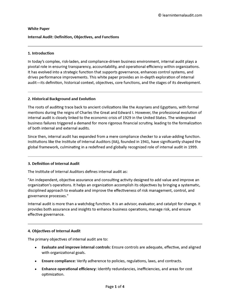 Internal Audit: Definition and Objectives | PDF | Internal Audit | Audit