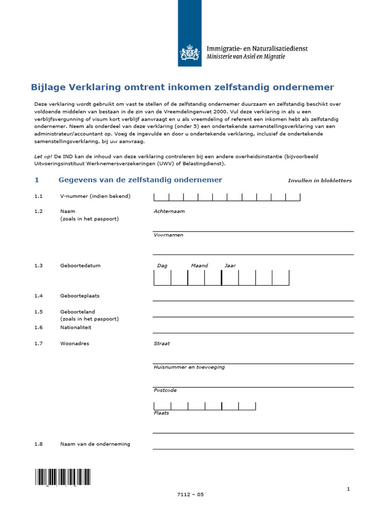 Bijlage Verklaring Omtrent Inkomen Zelfstandig Ondernemer | PDF
