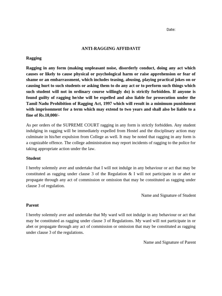 Ragging Affidavit | PDF