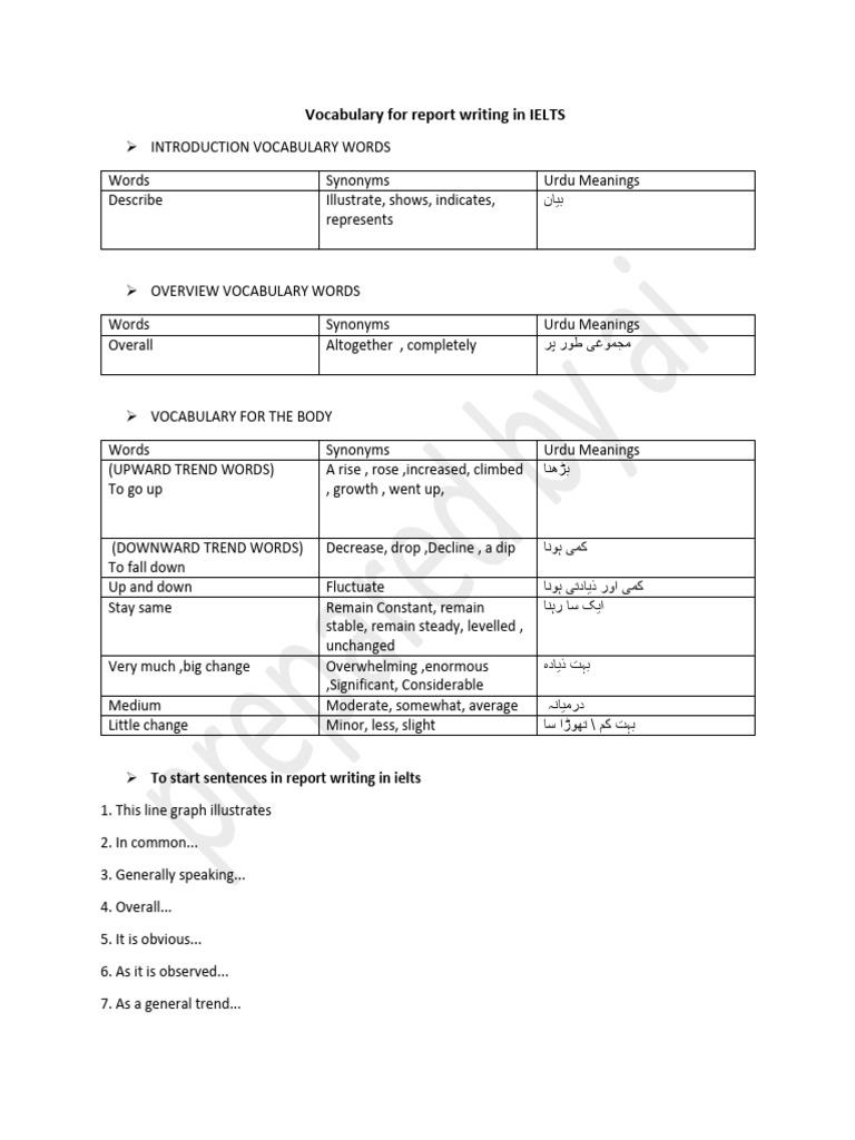 Vocabulary For Report Writing in IELTS | PDF