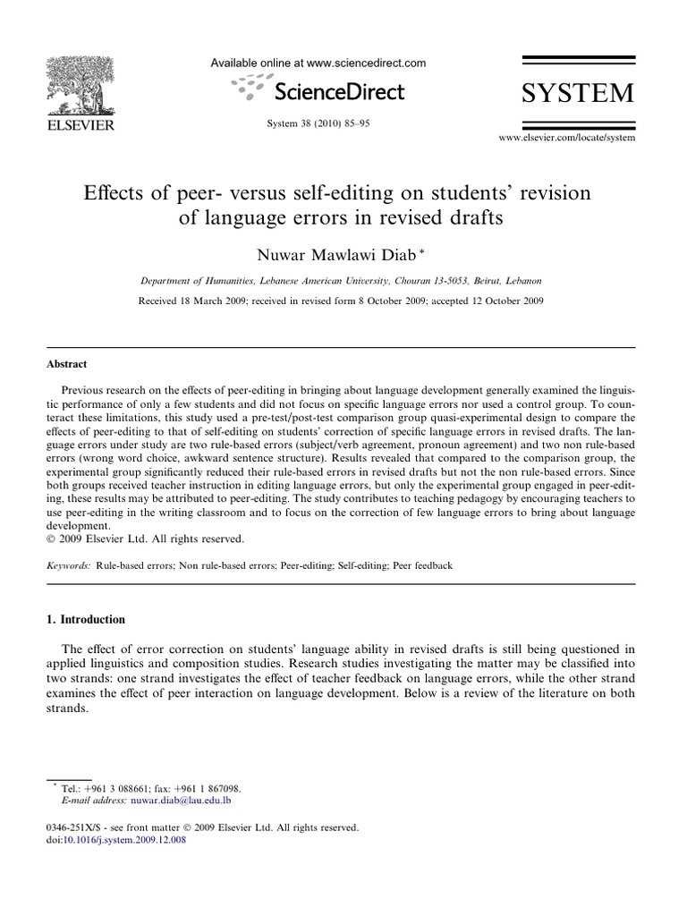 The Effects of Peer-Versus Self-Editing On Students - Revision of ...