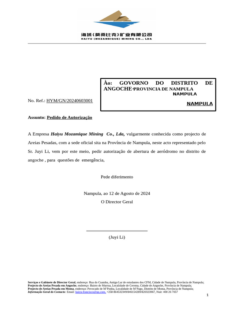 Carta de Parecer Do Aerodromo Angoche - Copia-1 | PDF