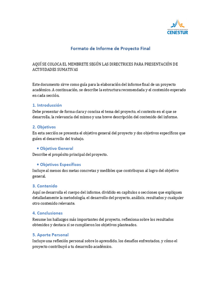 Formato Informe Proyecto Final | PDF
