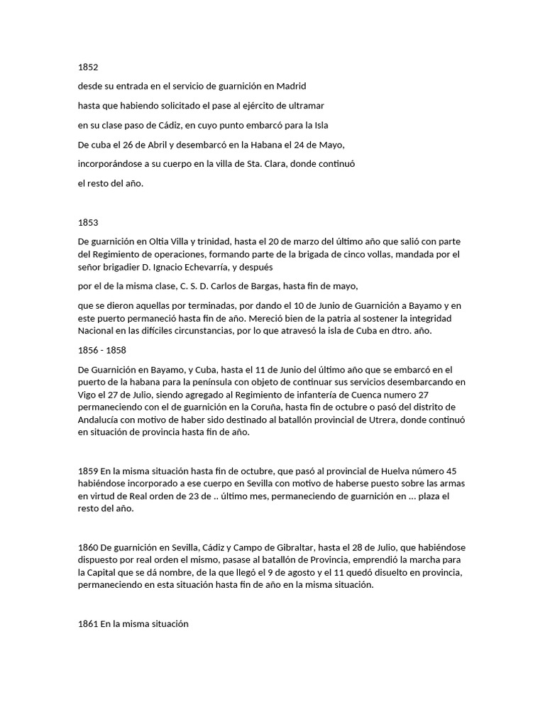 Trayectoria militar en Cuba y España (1852-1875) | PDF | Cuba | Militar