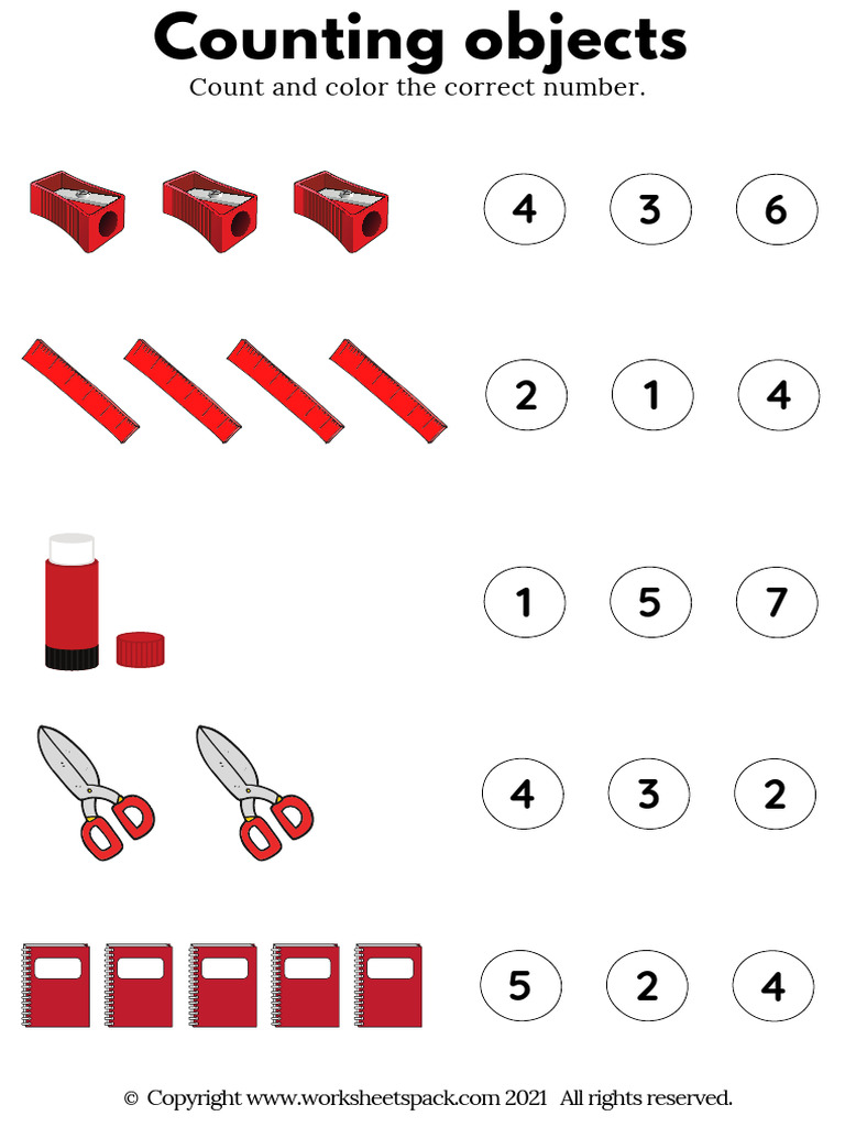 Counting Objects PDF Classroom Objects Count Free Worksheet Printable | PDF