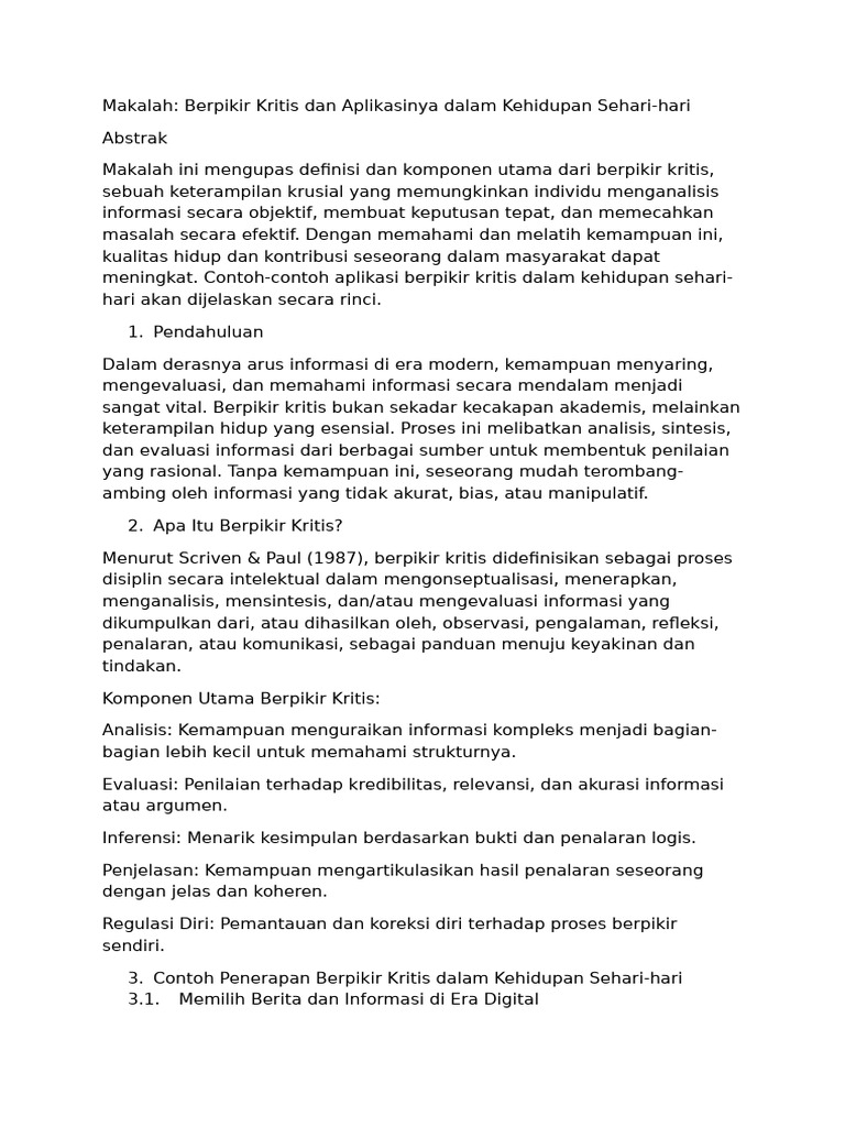 Contoh Berfikir Kritis | PDF