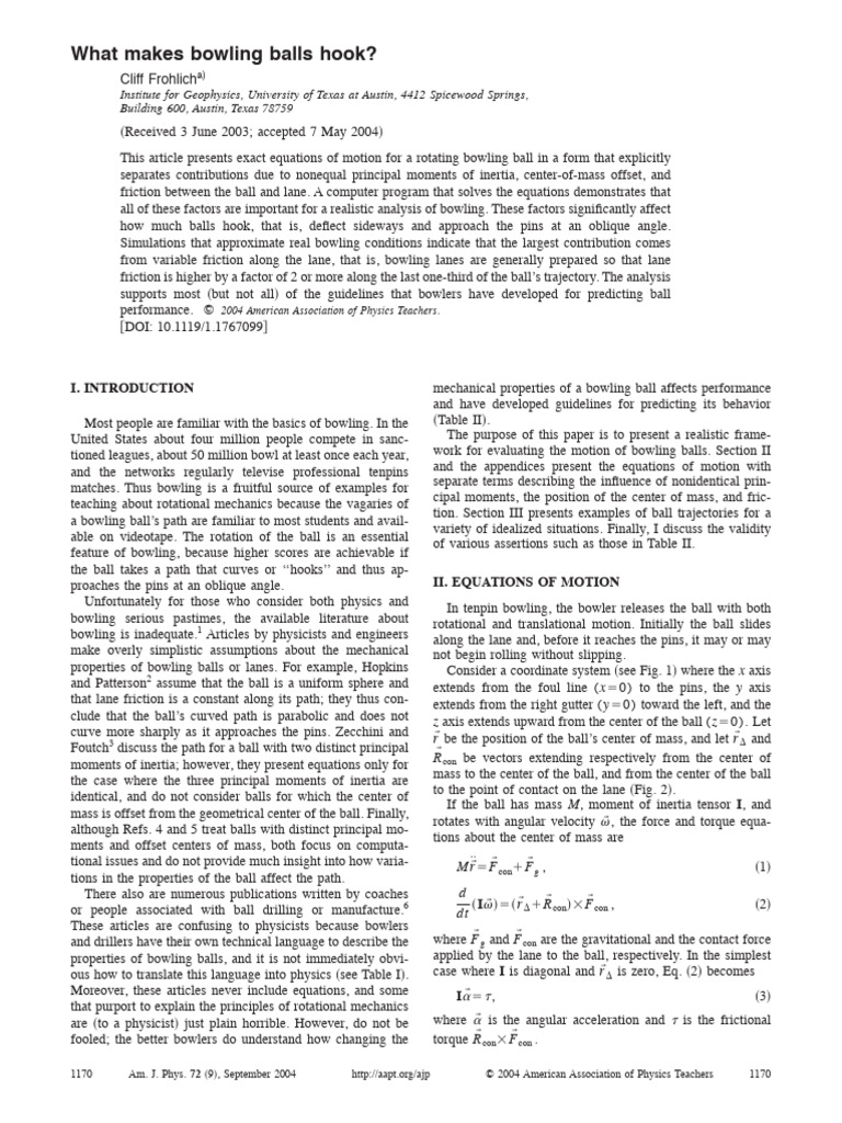 What Makes Bowling Balls Hook | PDF | Rotation | Classical Mechanics