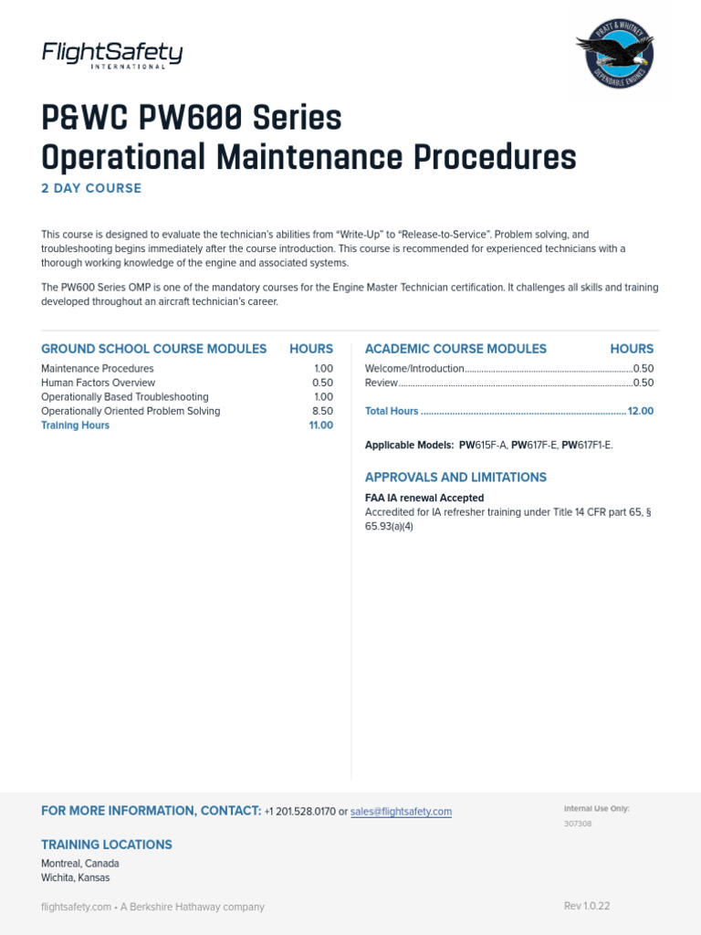PWC PW600 Series Operational Maintenance Procedures | PDF