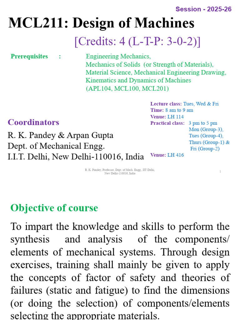 Machine Design Course Overview 2025-26 | PDF | Bending | Mechanics