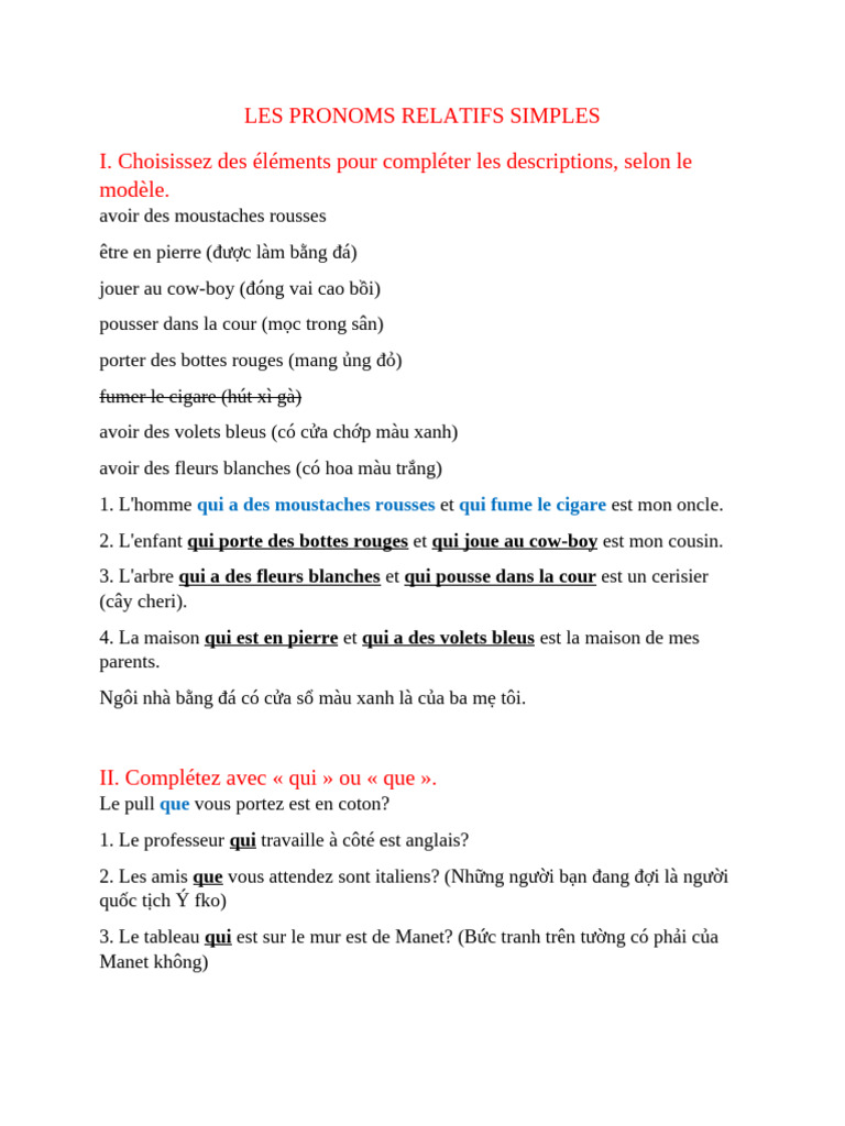 Pronoms relatifs simples en français | PDF | Syntaxe | Grammaire