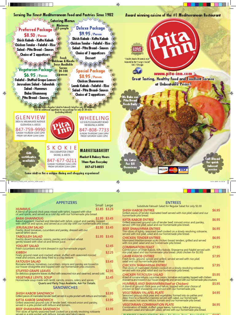 Pita Inn Mediterranean Cuisine Menu | PDF | Kebab | Salad
