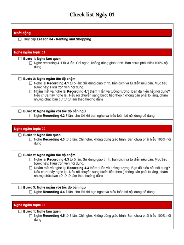 Checklist Lesson 4 | PDF