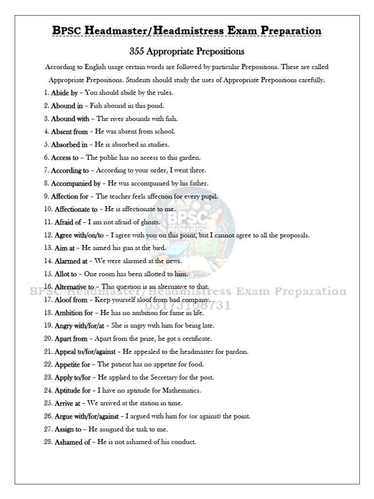 355 Appropriate Prepositions | PDF