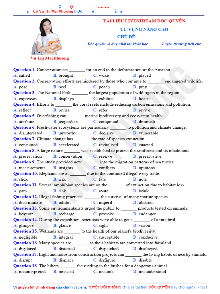 Wildlife Conservation Vocabulary Quiz | PDF | Conservation Biology ...
