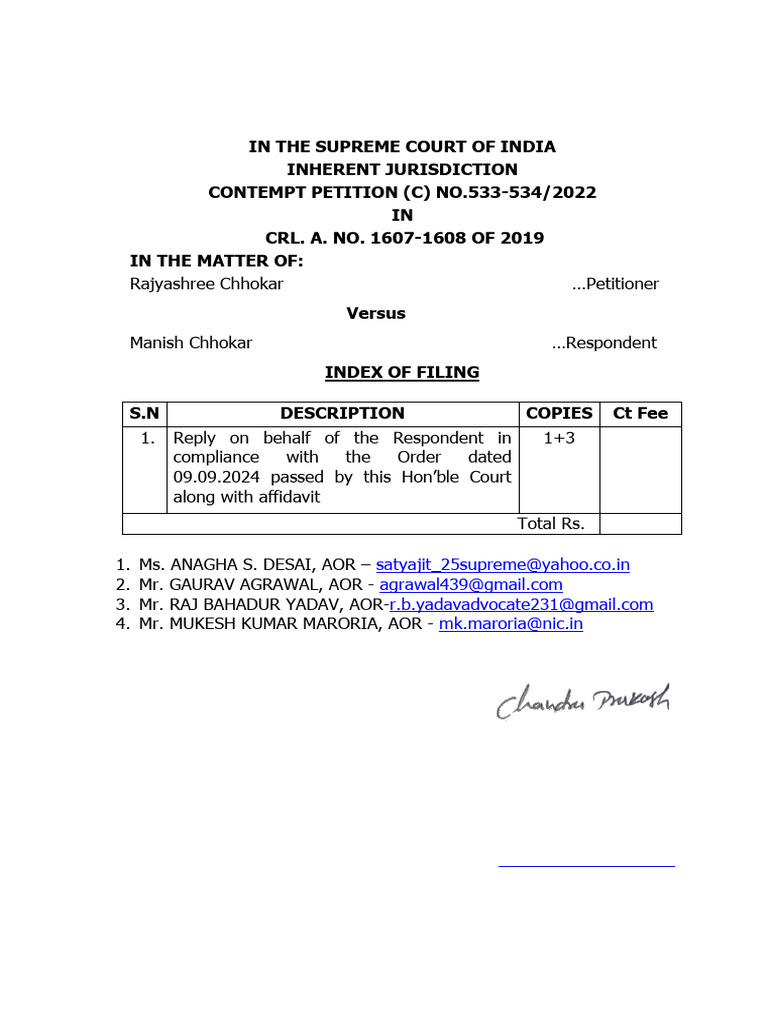 Chhokar Contempt Petition Response | PDF | Child Custody | Legal Guardian
