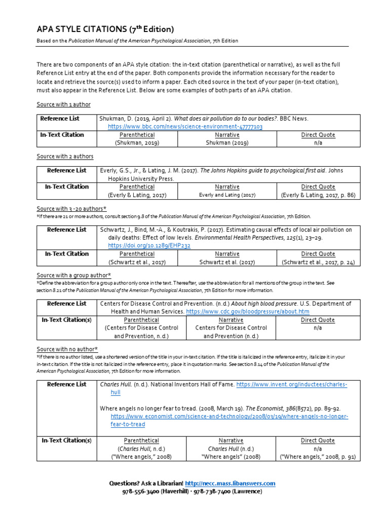 APA 7 in Text Citations Final | PDF | Apa Style | Citation