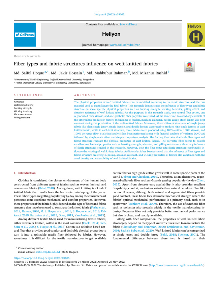 Fiber Types and Fabric Structures Influence On Weft Knitted Fabrics ...