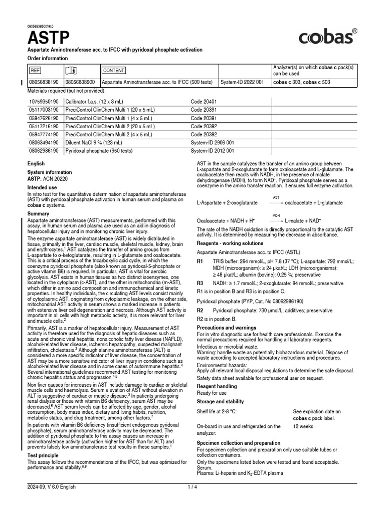 Aspartate Aminotransferase Test Guide | PDF | Detection Limit | Alanine ...