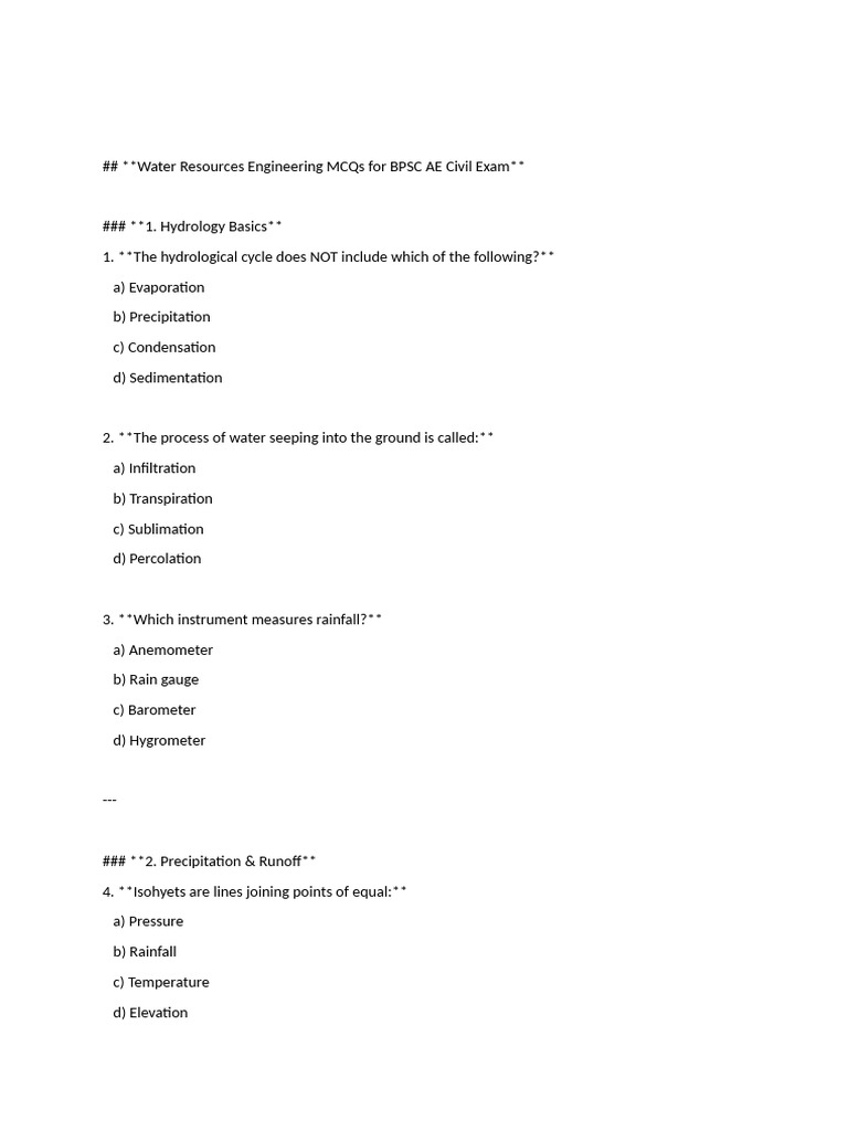 Water Resources Engineering MCQs | PDF | Aquifer | Hydrology