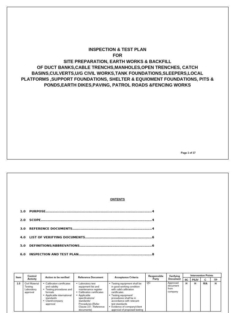 Itp For Site Preparation Earth Works | PDF | Specification (Technical Standard) | Calibration