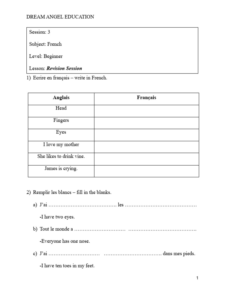 Minadhi French Session3 Worksheet | PDF