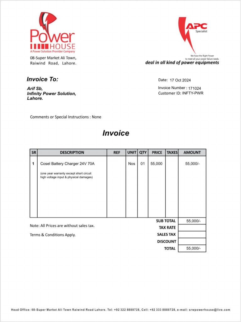 Infity Power Solution Charger Invoice | PDF