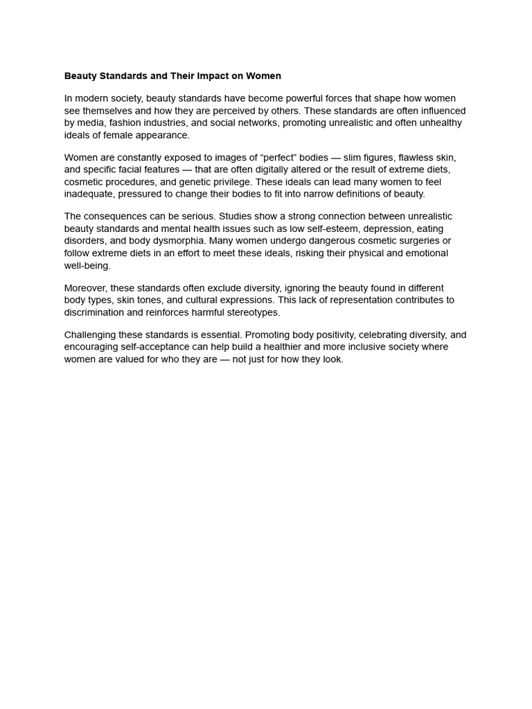 Impact of Beauty Standards on Women | PDF
