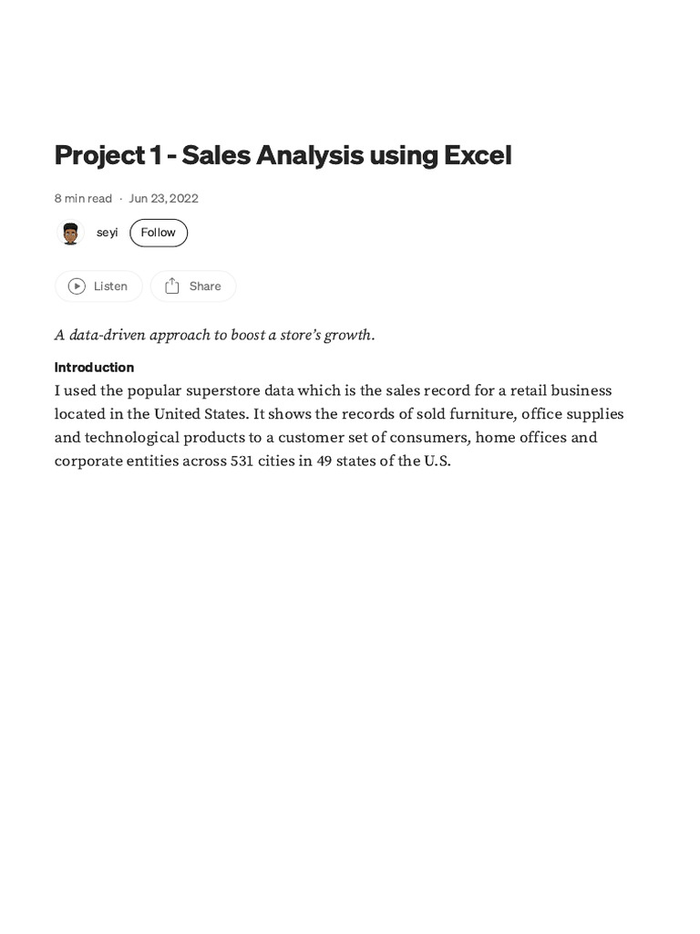 Project 1 - Sales Analysis Using Excel - by Seyi - Medium | PDF | Profit (Economics) | Revenue