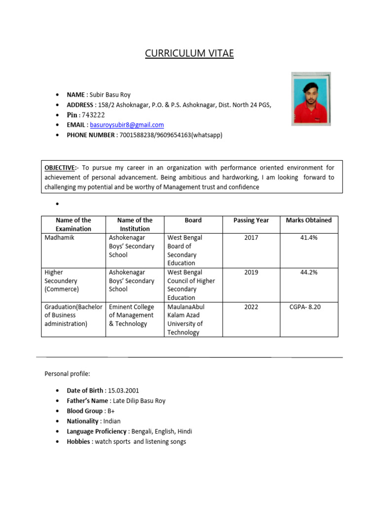 Resume Subir Basu Roy | PDF