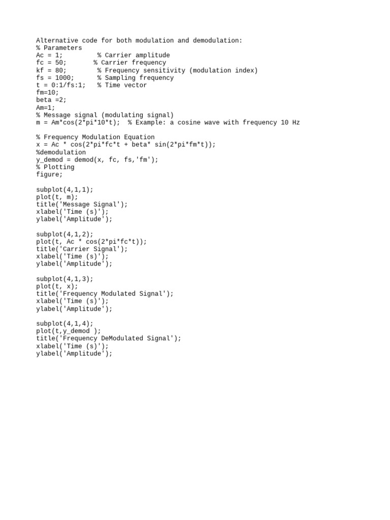 Frequency Modulation and Demodulation Code | PDF