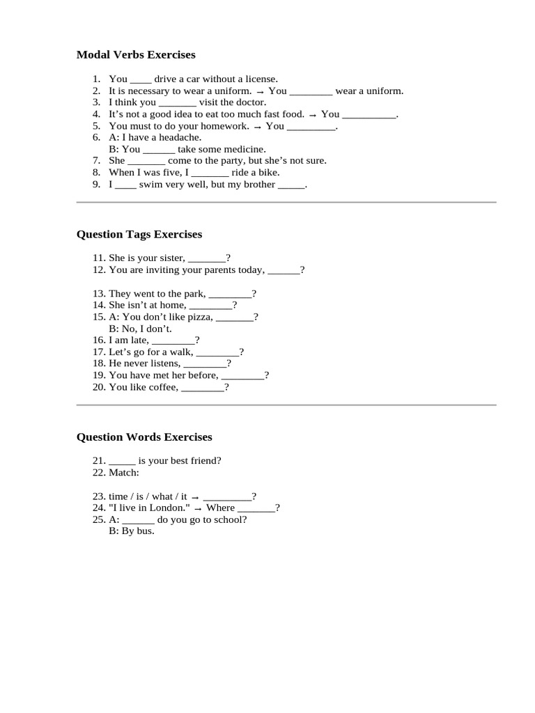 Modal Verbs and Tag Questions Exercises | PDF