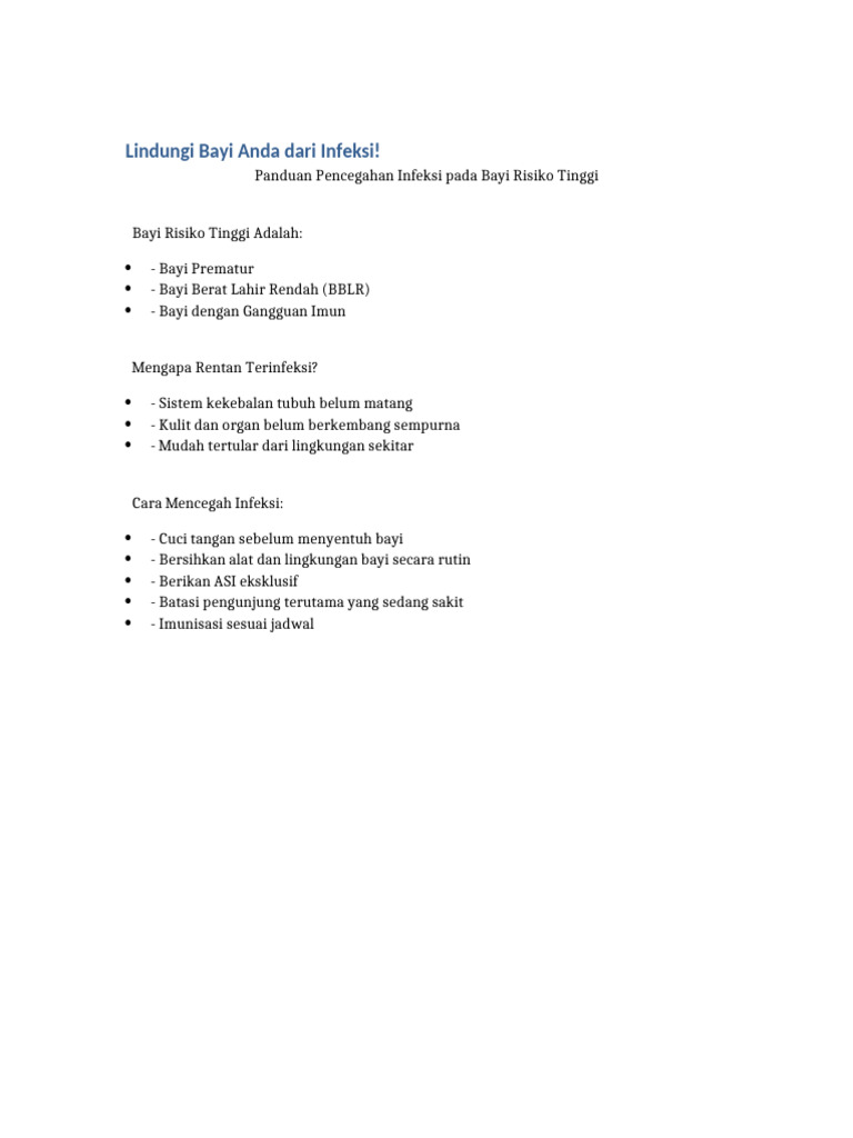Leaflet Pencegahan Infeksi Bayi Risiko Tinggi Muh Alhadan | PDF